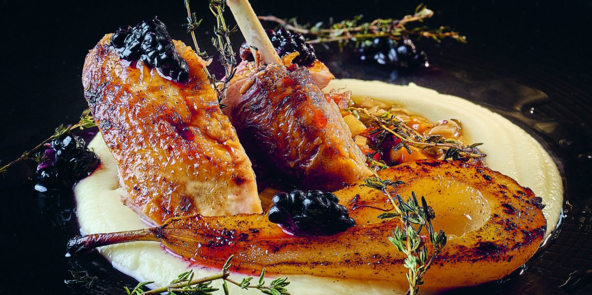 Partridge, Pickled Pear and Blackberries with Root Vegetable and ...